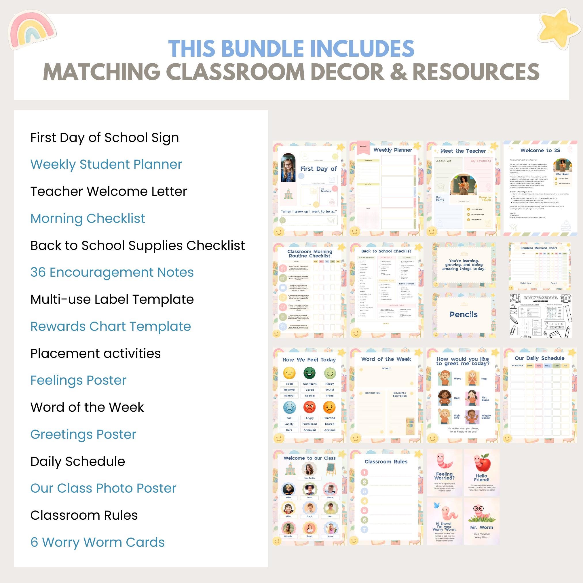 Pastel Back to School Classroom Decor Bundle | Editable Teacher Posters ...