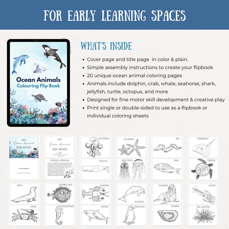 Ocean Animals Coloring Flip Book, Printable Colouring-in Crafts ...