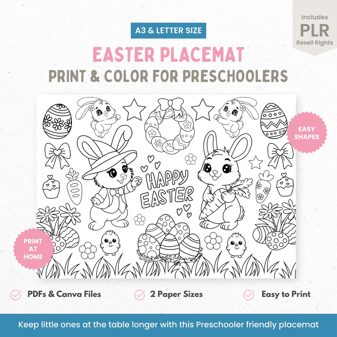 Easter Placemat Coloring Sheet Preschool Printable | Kids Easter Games ...