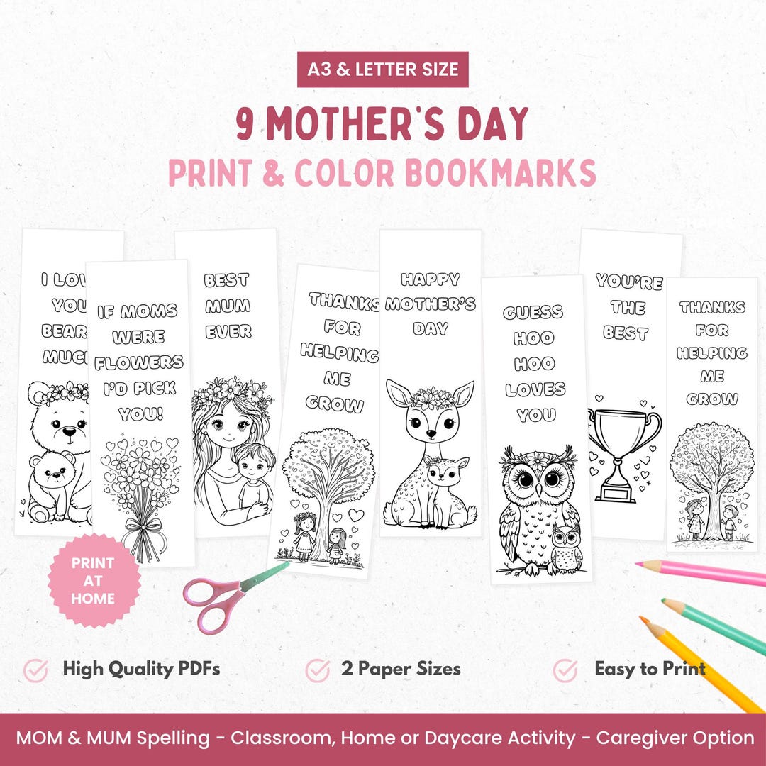 Mother's Day Coloring Bookmarks Printable – Gift for Mom From Kids ...
