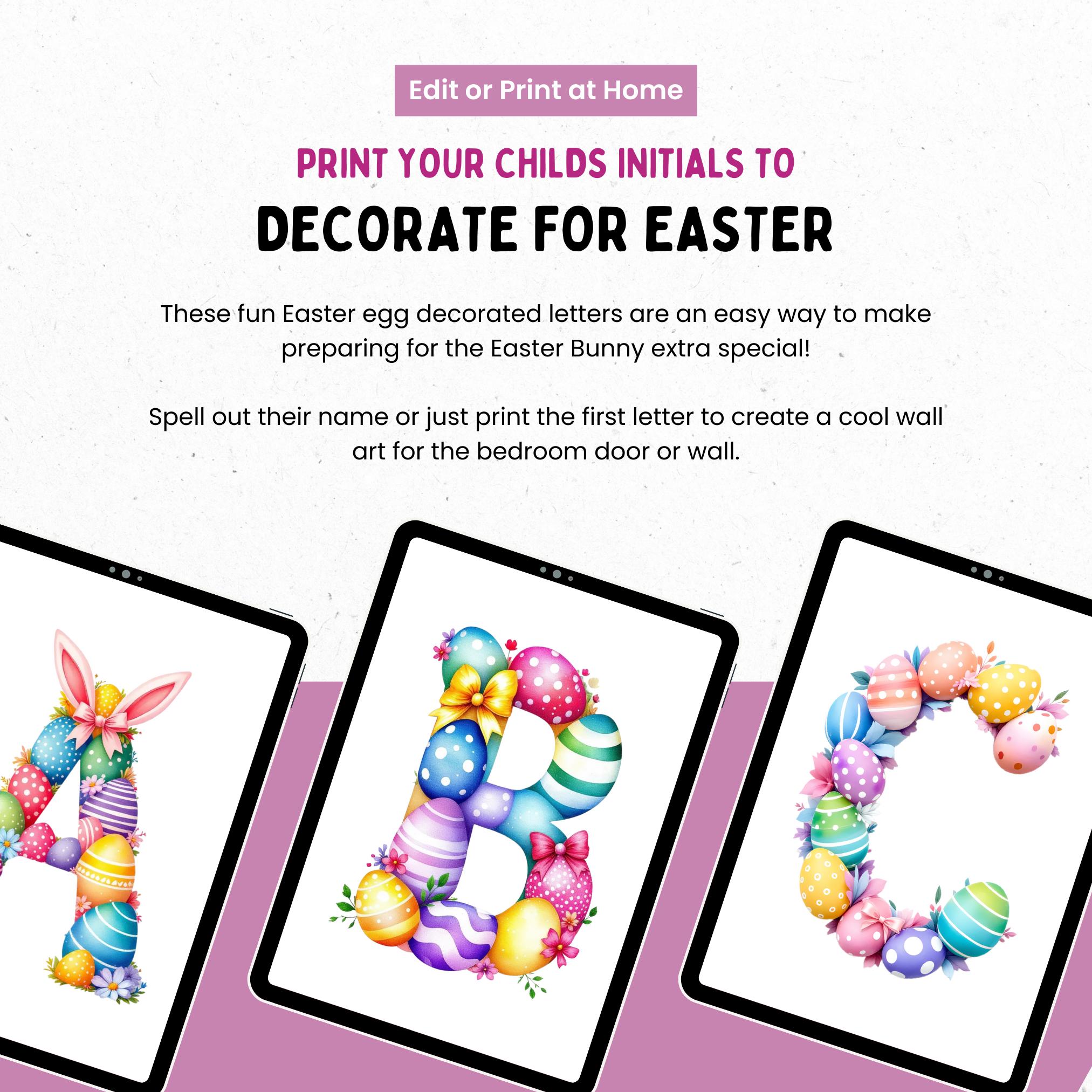 Easter Printable Alphabet Letters Wall Art & Craft, Pastel Watercolor ...