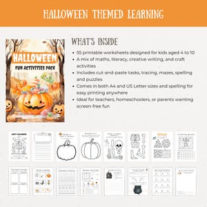 Halloween Activity Pack for Kids, A4, US Letter Printable Worksheets ...