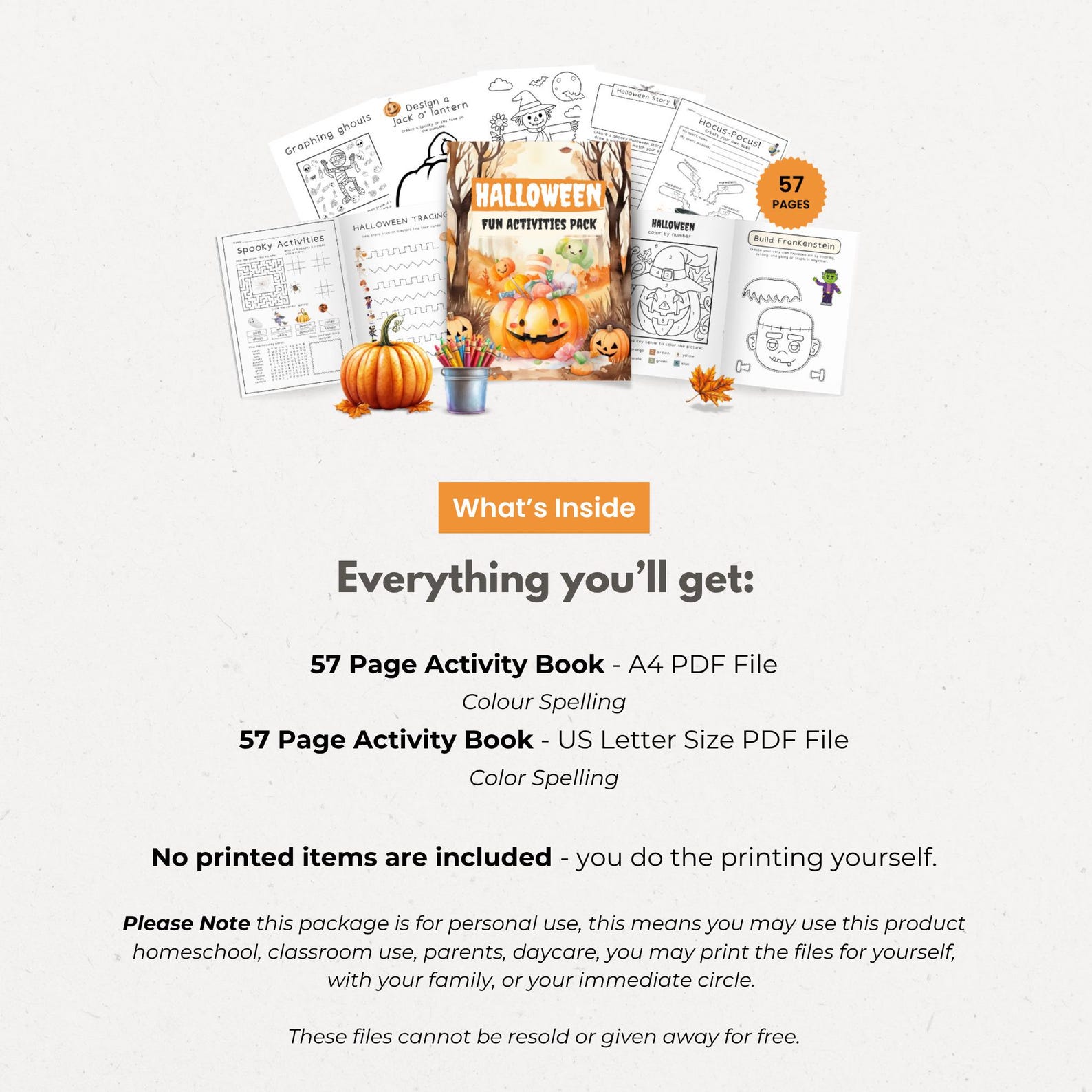Halloween Activity Pack for Kids, A4, US Letter Printable Worksheets ...