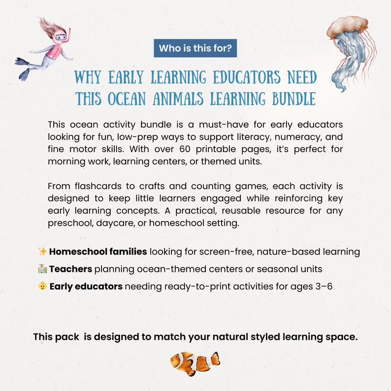 Ocean Animals Early Learning Bundle, Printable Worksheets Flashcards ...
