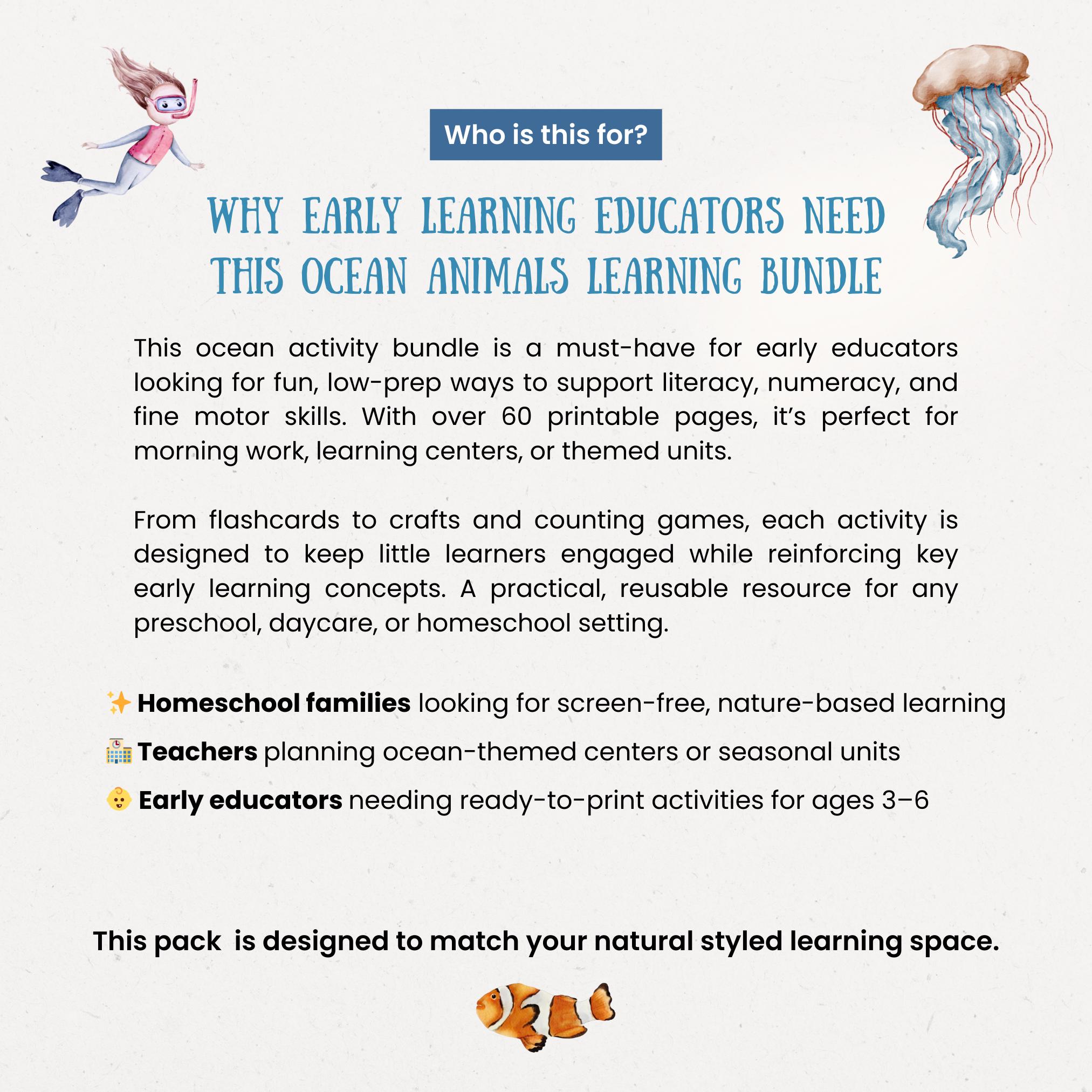 Ocean Animals Early Learning Bundle, Printable Worksheets Flashcards ...
