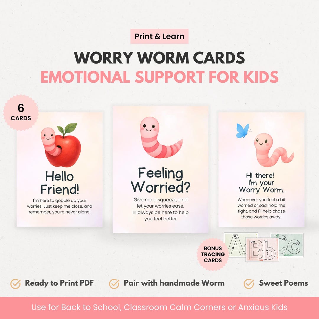 Worry Worm Cards Printable – Digital Download for DIY Craft | Instant ...