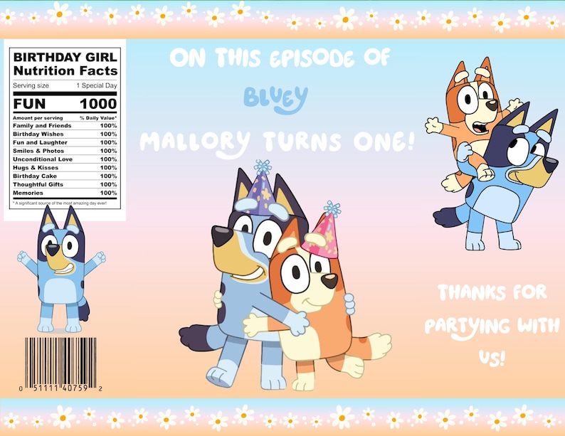 Editable Bluey Custom Chip Bag, Custom Party Favors, Chip Bag Template ...