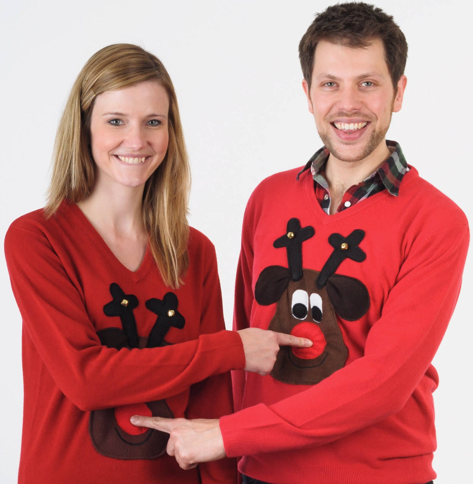 Rudolph Reindeer Brown Face Christmas Sweater With Squeaker Behind His ...