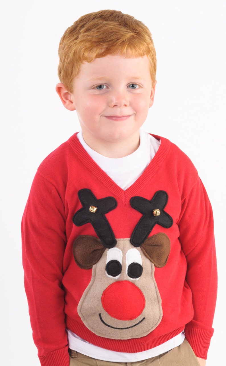 Kids Rudolph Reindeer Christmas Sweater With Squeaker and - Etsy