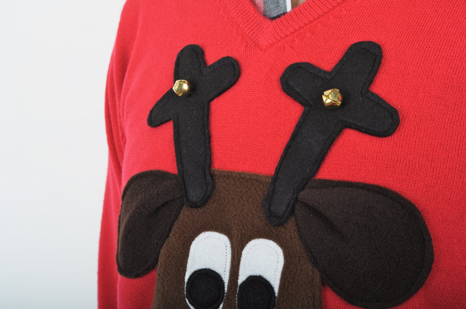 Rudolph Reindeer Brown Face Christmas Sweater With Squeaker Behind His ...