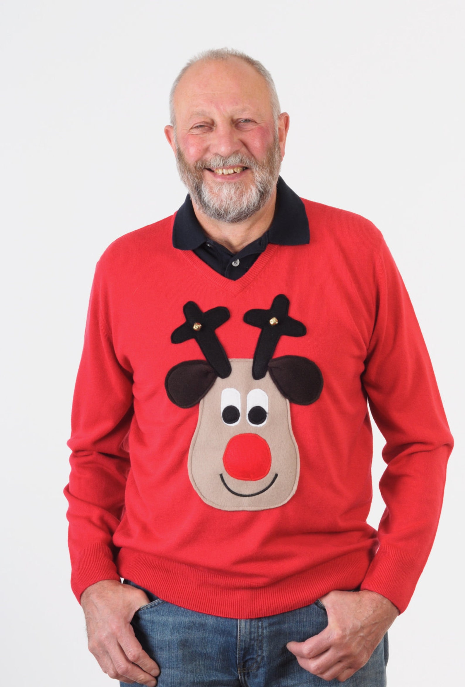 Rudolph Reindeer Christmas Sweater With Squeaker Behind His Nose and ...