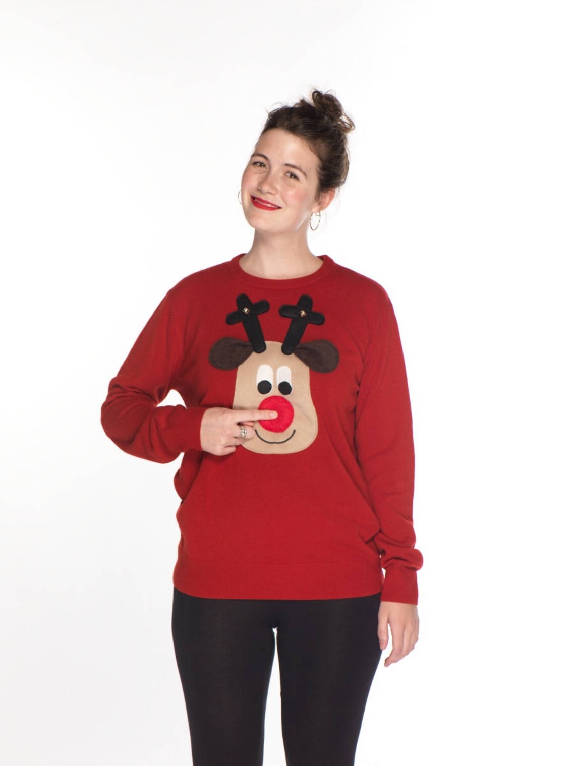 Rudolph Reindeer Squeaky Nose Christmas Sweater - Etsy