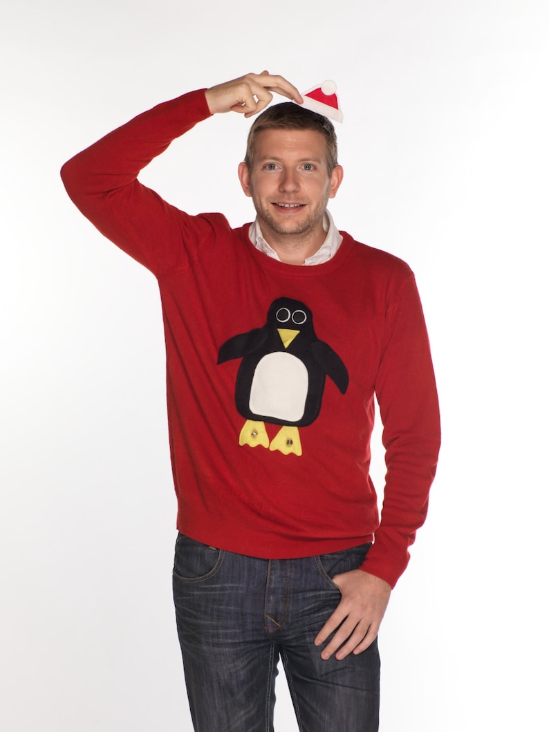 Pablo Penguin Christmas Sweater With Removable Santa Hat - Etsy