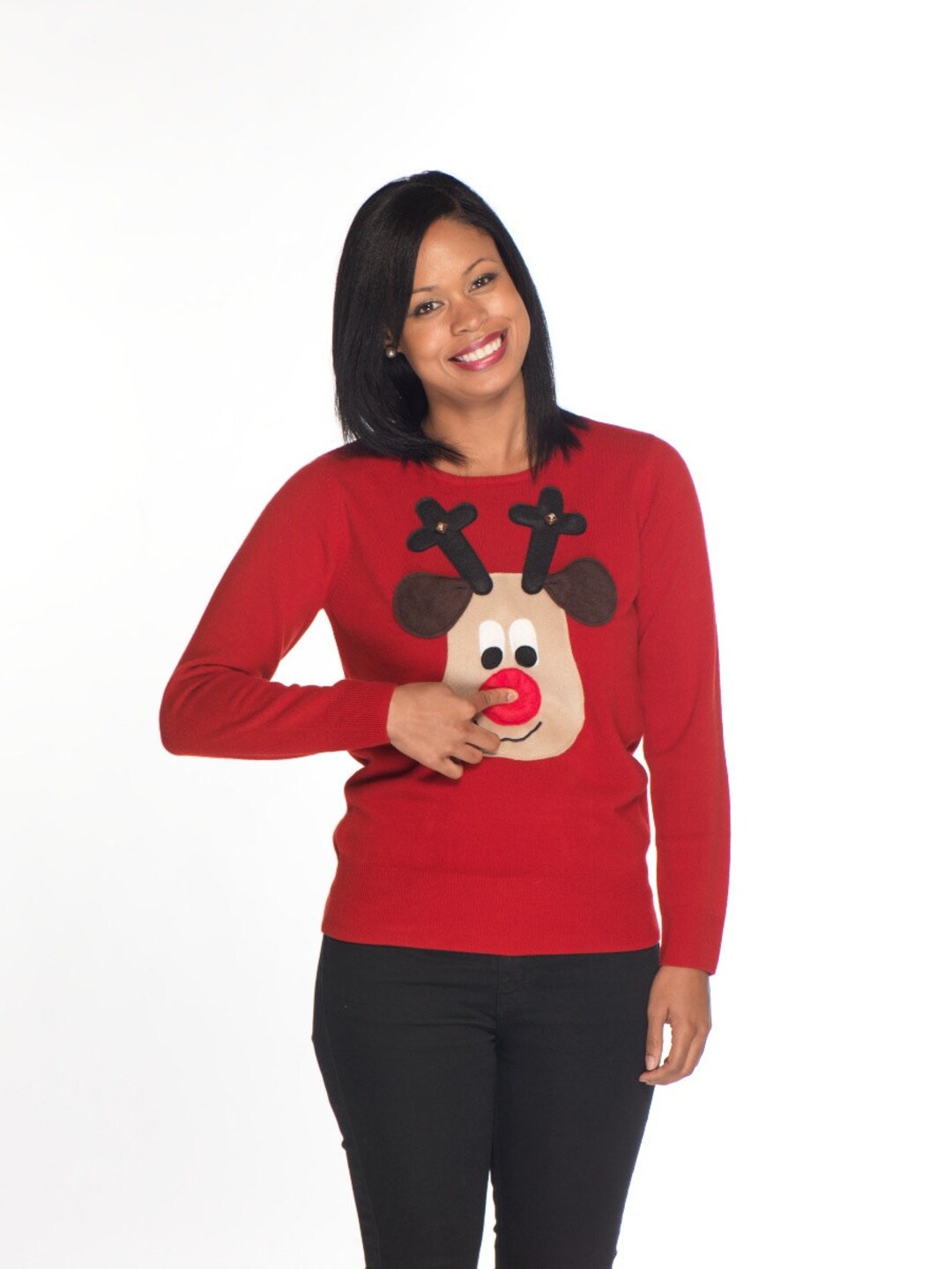 Squeaky Nose Rudolph Ladies Christmas Sweater Beige Rudolph - Etsy