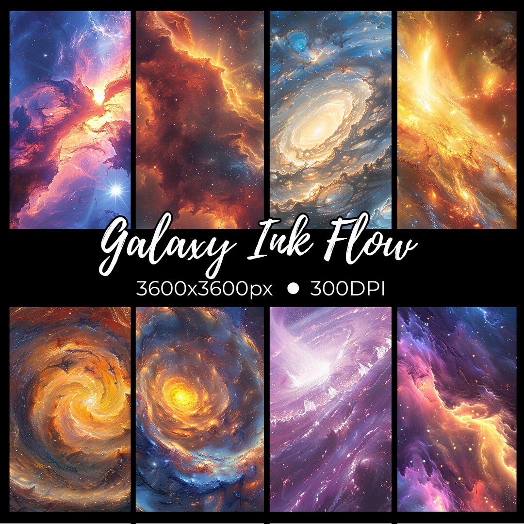 Galaxy Ink Flow Digital Paper Bundle, Cosmic Alcohol Ink Backgrounds ...