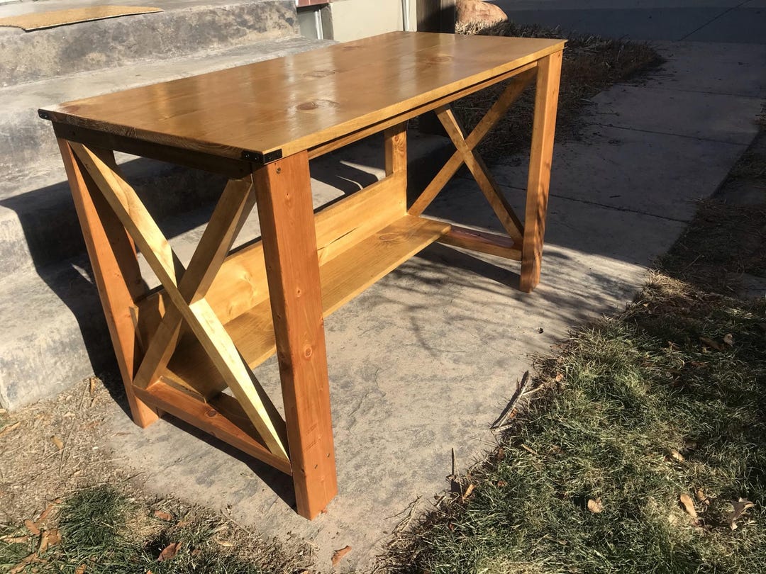 Farmhouse X Desk Woodworking Plan: DIY Rustic Office Desk (PDF) - Etsy