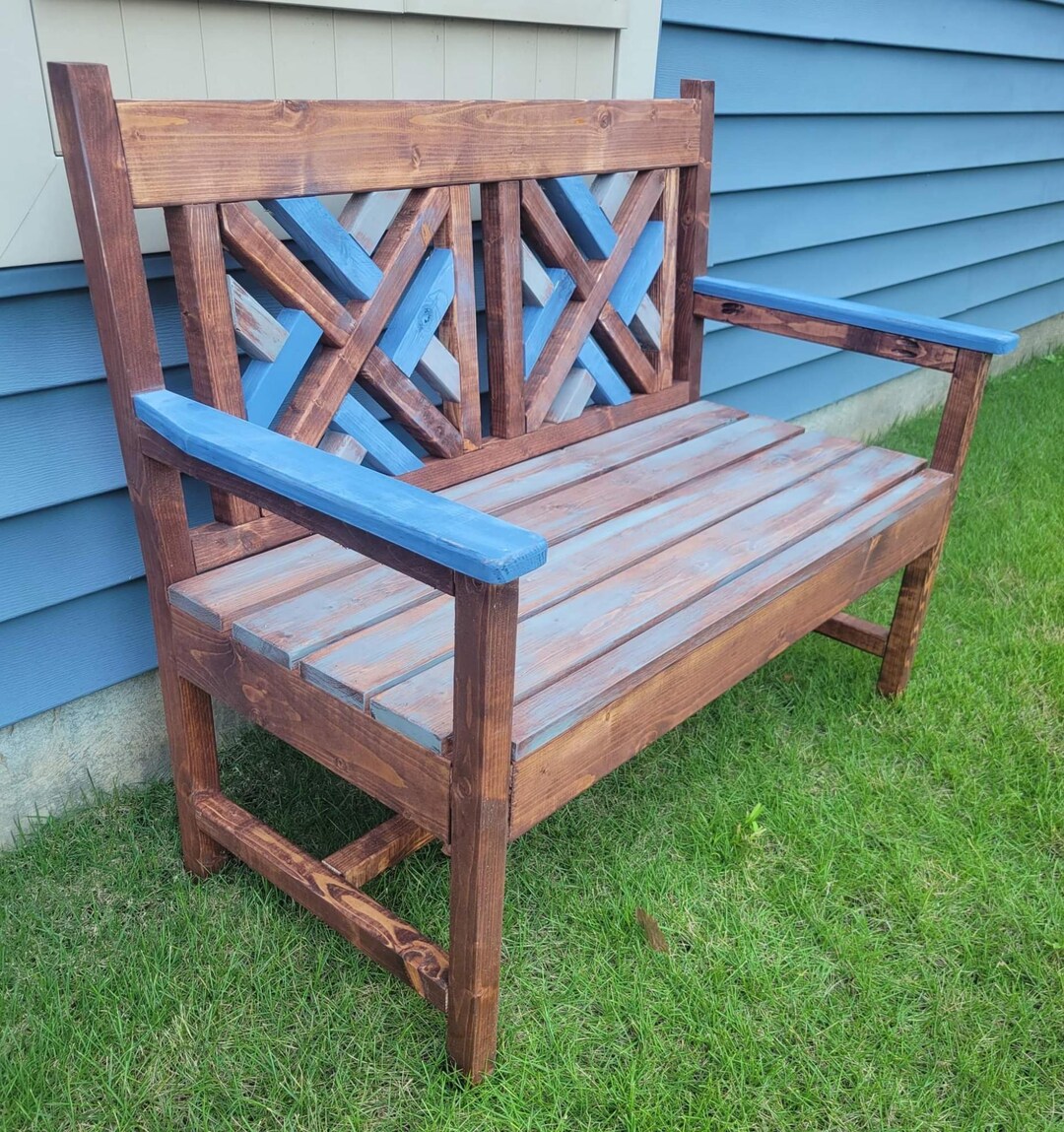 Woven Back Wooden Bench Build Plan: DIY Outdoor Bench (PDF Download) - Etsy