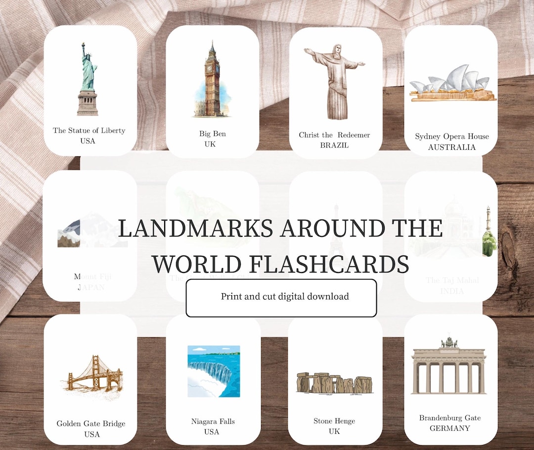 Landmarks Around the World | Homeschool Geography Flashcards (PDF ...