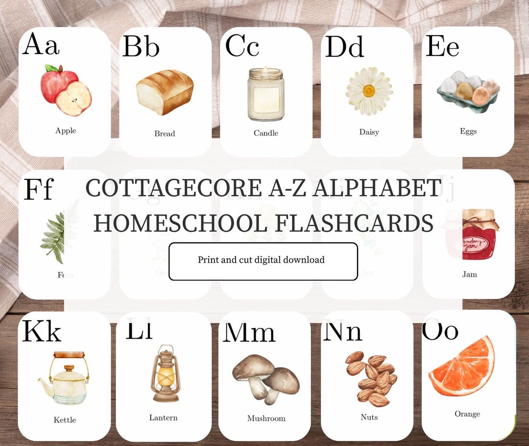 Cottage Core Alphabet Flashcards A-Z: Homeschool ABC Learning (PDF ...