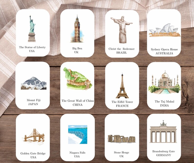 Landmarks Around the World | Homeschool Geography Flashcards (PDF ...