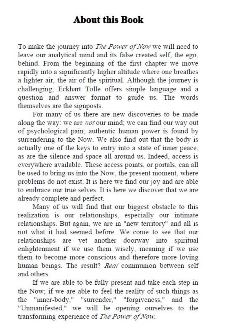 The Power of NOW - A Guide to Spiritual Enlightenment by Eckhart Tolle ...