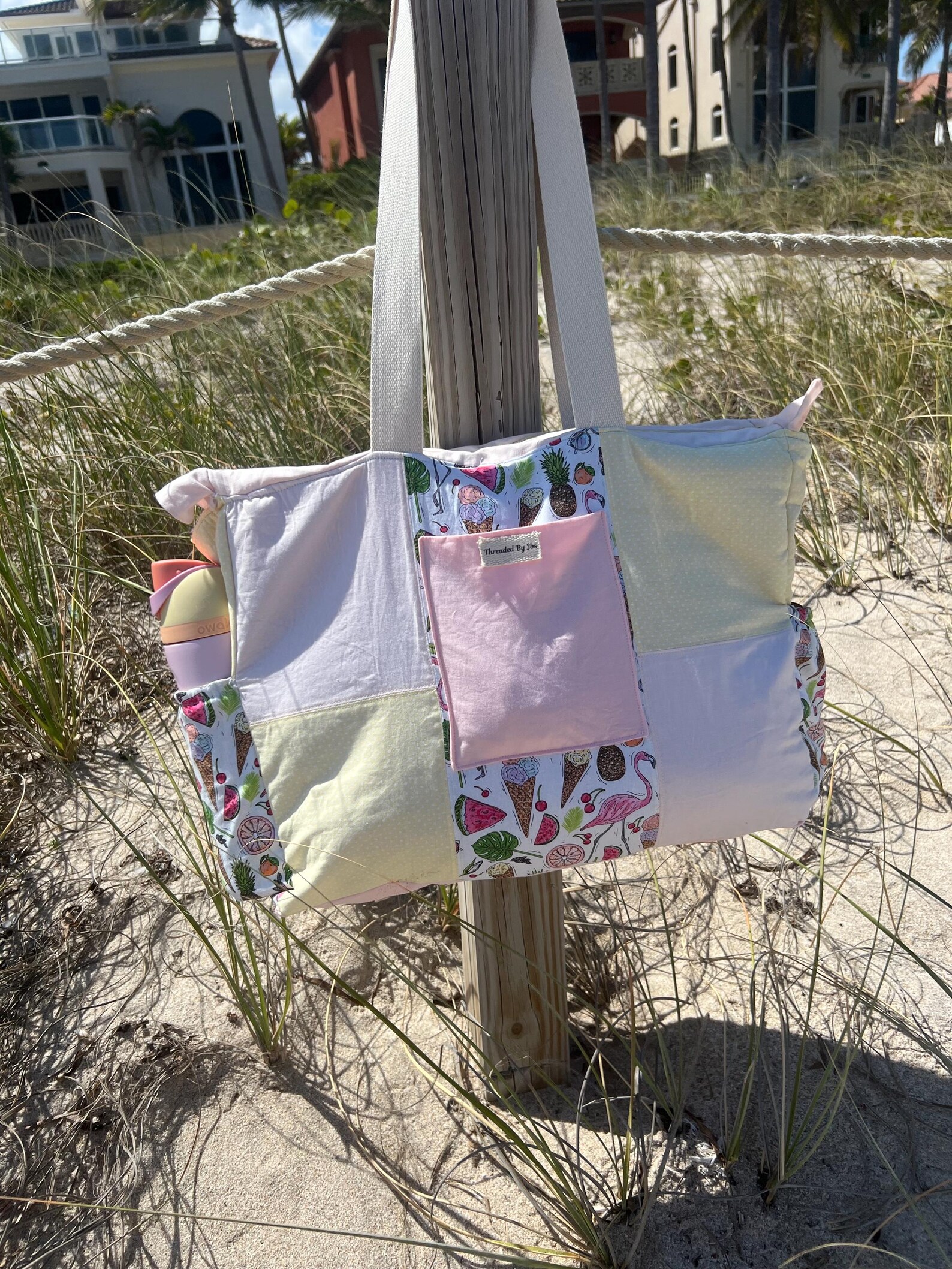 Handmade Patchwork Beach Tote Bag, Terry Cloth Interior - Etsy