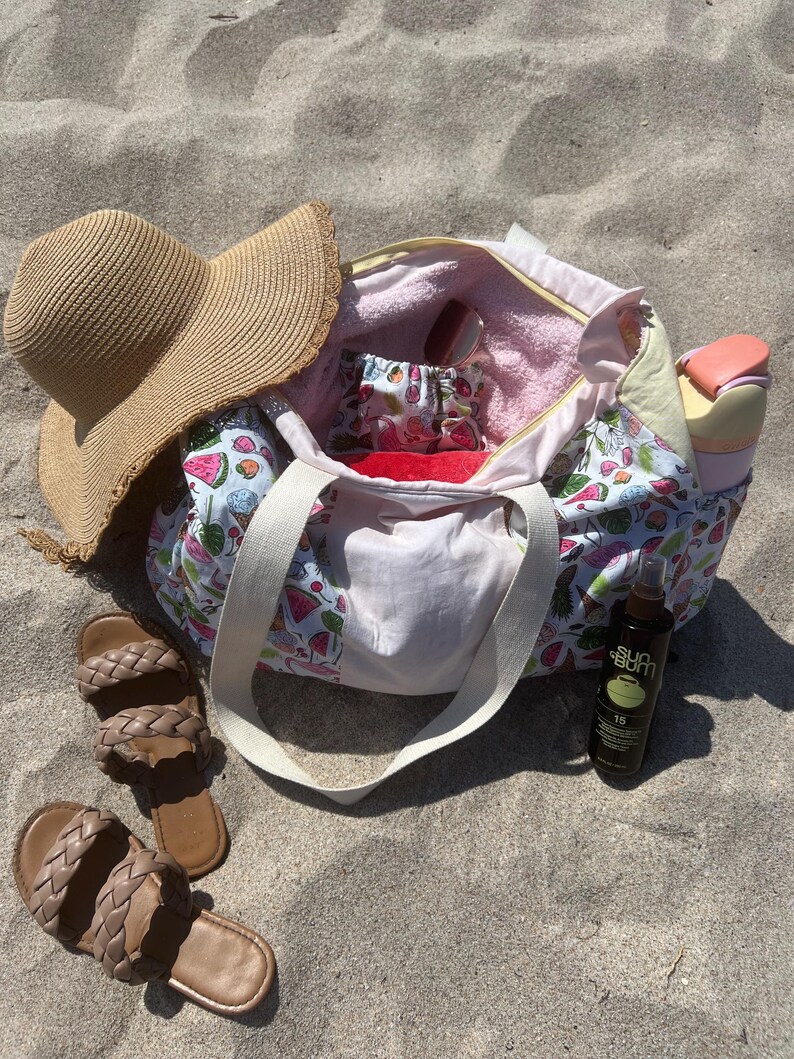 Handmade Patchwork Beach Tote Bag, Terry Cloth Interior - Etsy