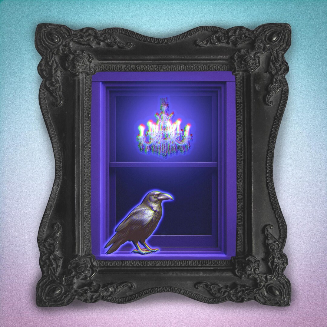 Raven and Chandelier Poster | Gothic Liminal Window Art Print, Dark ...