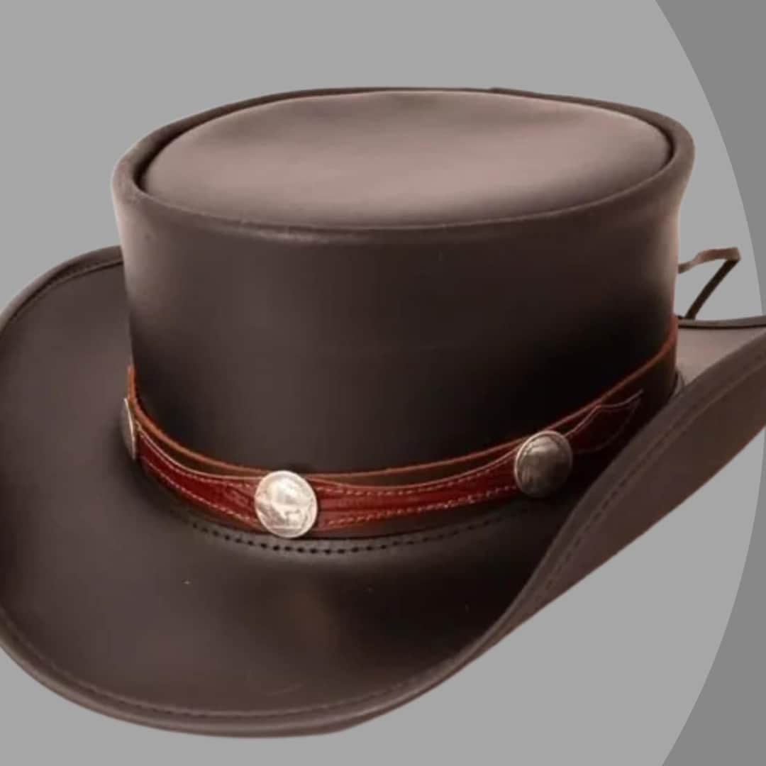 Black Leather Top Hat With Brown Band & Buffalo Conchos Steampunk ...
