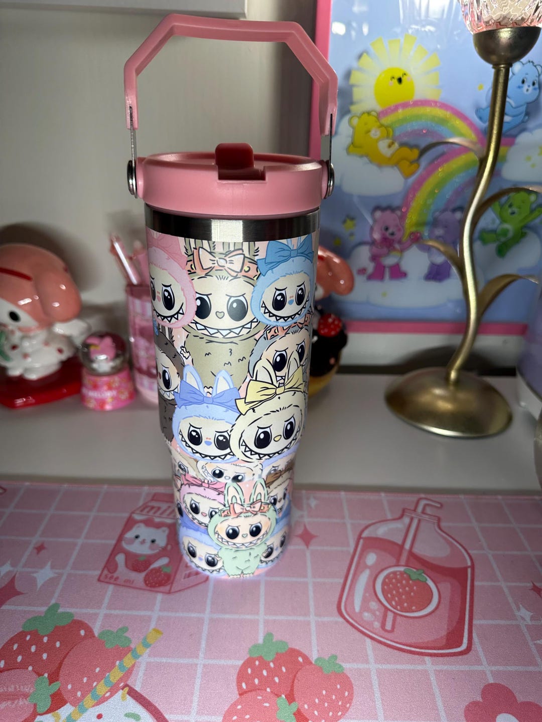 30oz Cute Monster Bubu Water Bottle Tumbler With Pink Lid - Etsy
