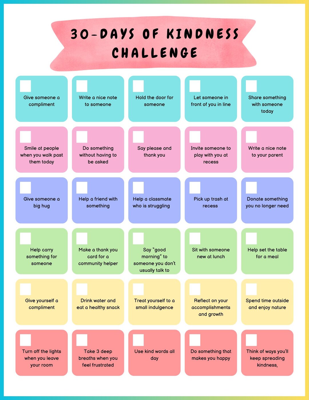 30 Days of Kindness Calendar - Etsy