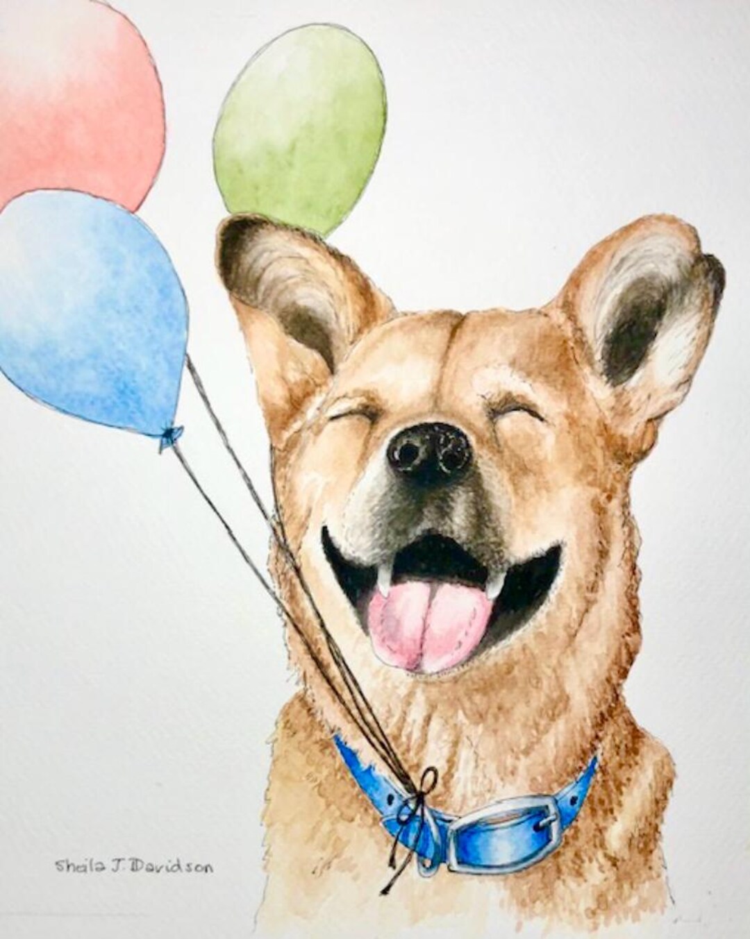 Original Watercolour Art Gus, the Smiling Dog - Etsy