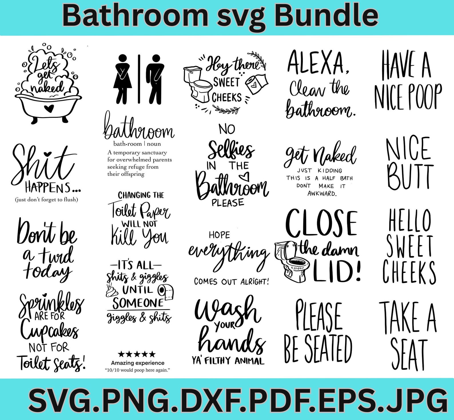 Bathroom Quotes SVG Bundle | Restroom Decor Designs (digital Download ...