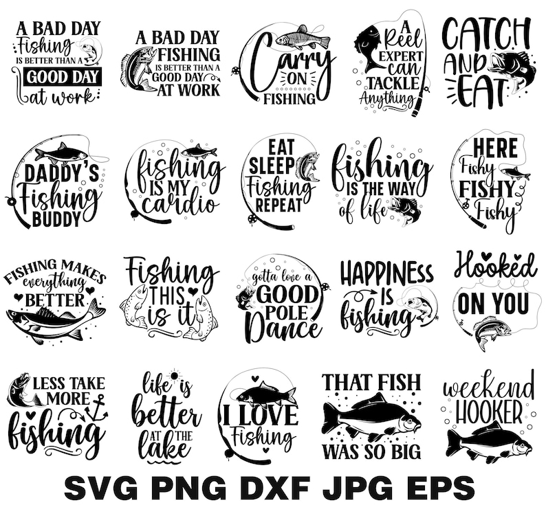 Fishing SVG Bundle | Fisherman Quotes, Bass Fish Clipart (instant ...