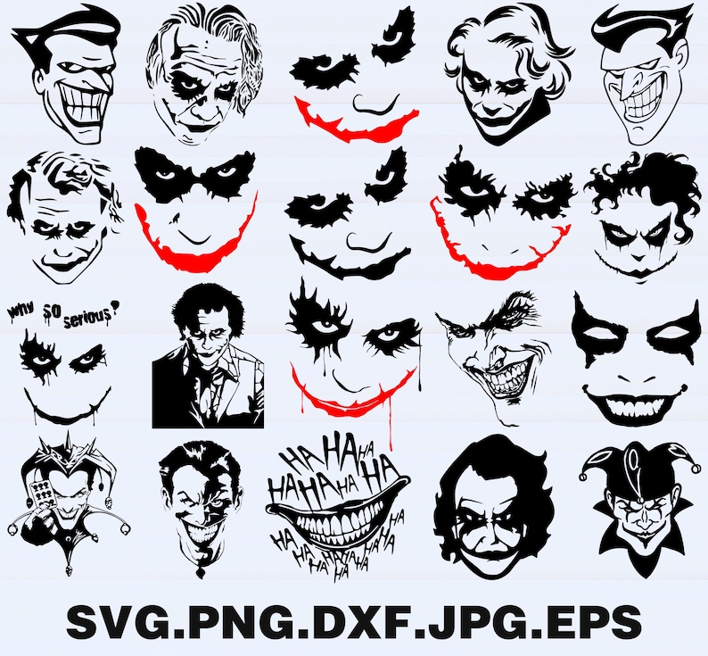 Lot Jokar SVG : silhouette méchant, clipart visage de clown ...