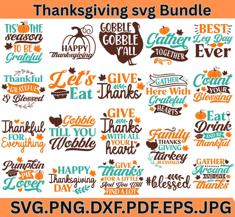 Thanksgiving SVG Bundle | Fall Quotes & Turkey Designs | Autumn Cut ...