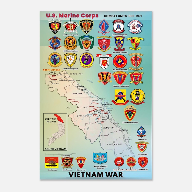 U. S. Marine Corps Combat Units in Vietnam War Map - Etsy