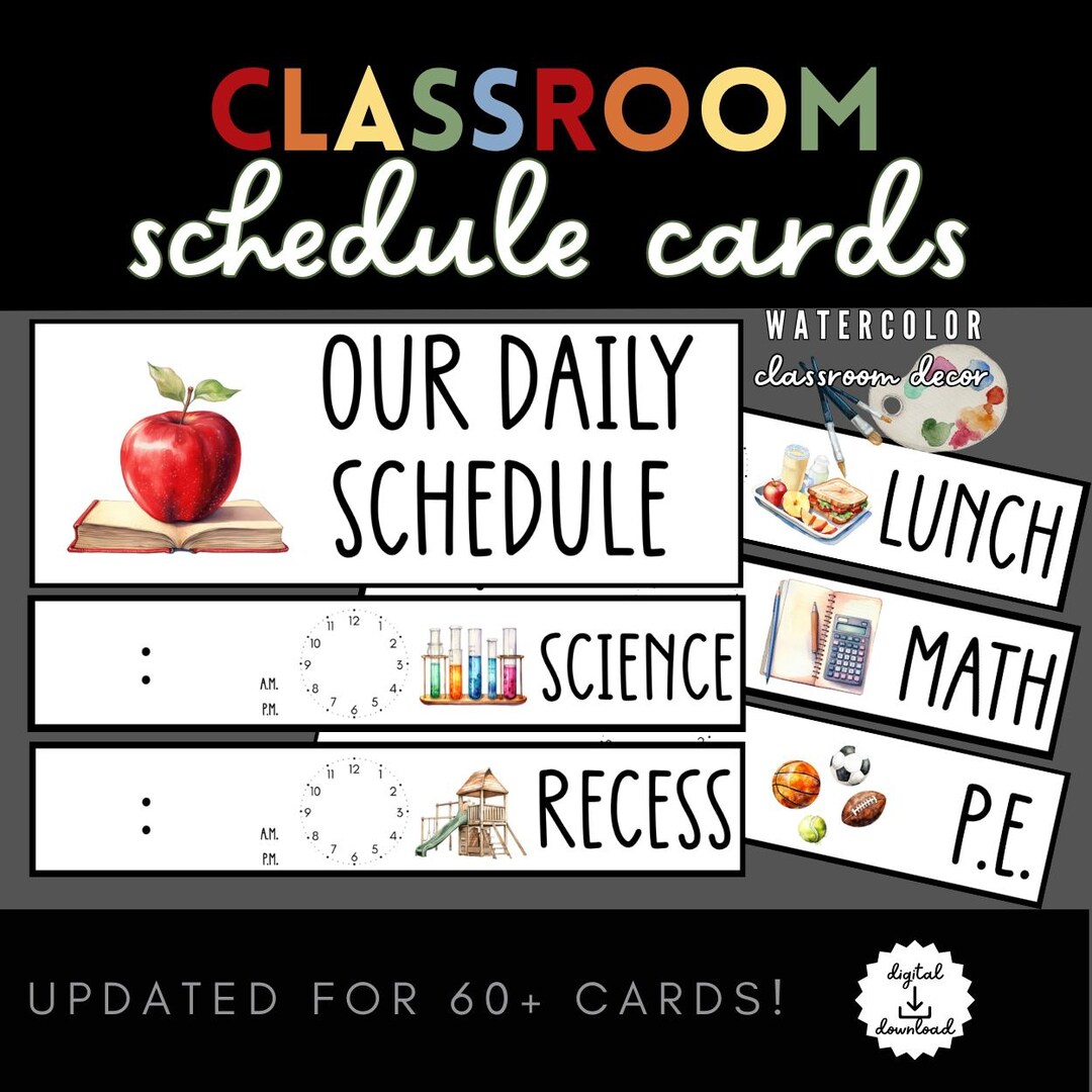 Watercolor Classroom Schedule Cards | Visual Schedule for Pocket Chart ...