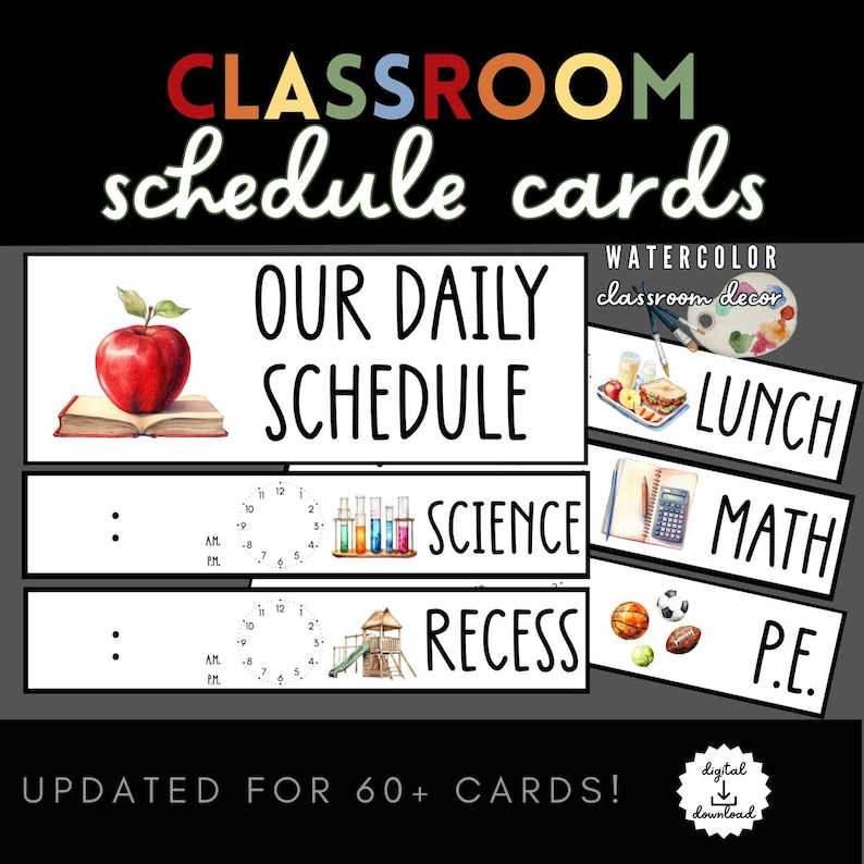 Watercolor Classroom Schedule Cards | Visual Schedule for Pocket Chart ...