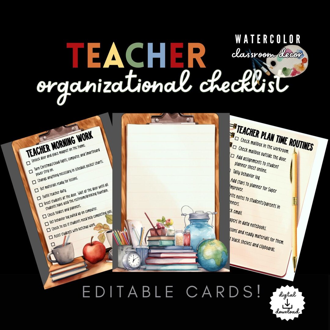 Back to School Teacher Checklist • Vintage Watercolor Printable ...