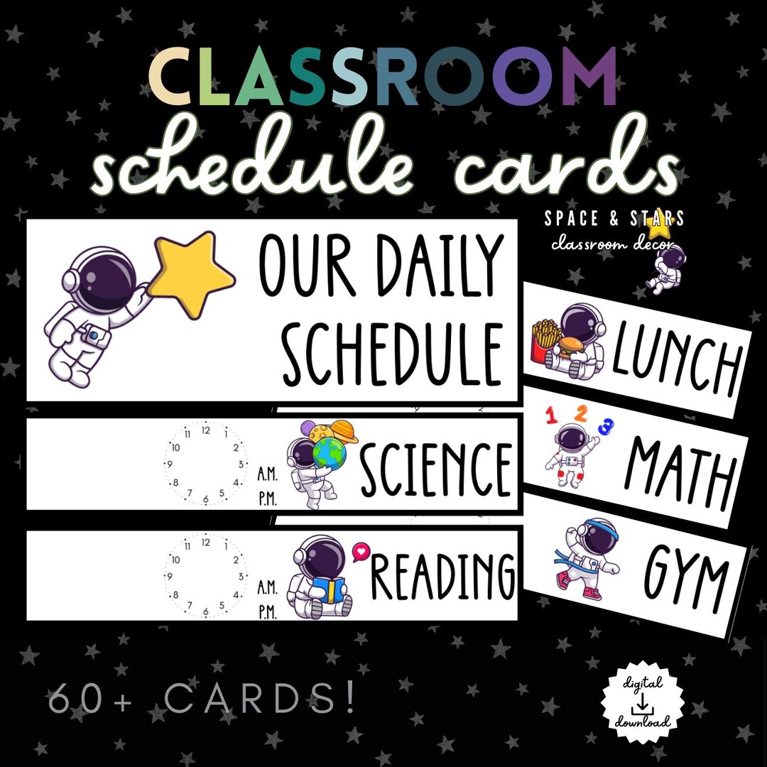 Space Themed Classroom Schedule Cards | Visual Schedule for Pocket ...