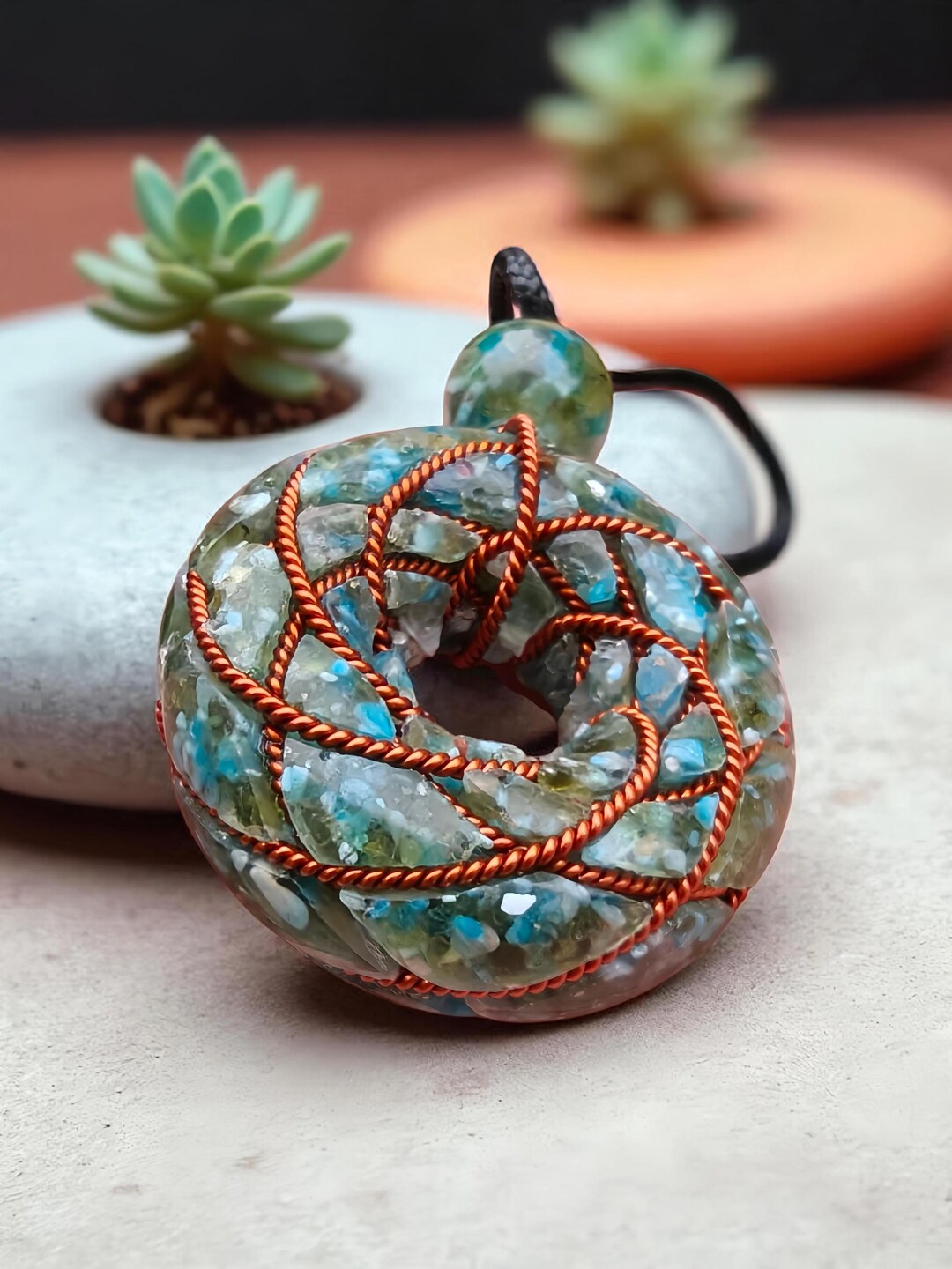 Torus Orgonite Pendant Necklace — Peridot & Green Quartz, Rodin Coil ...