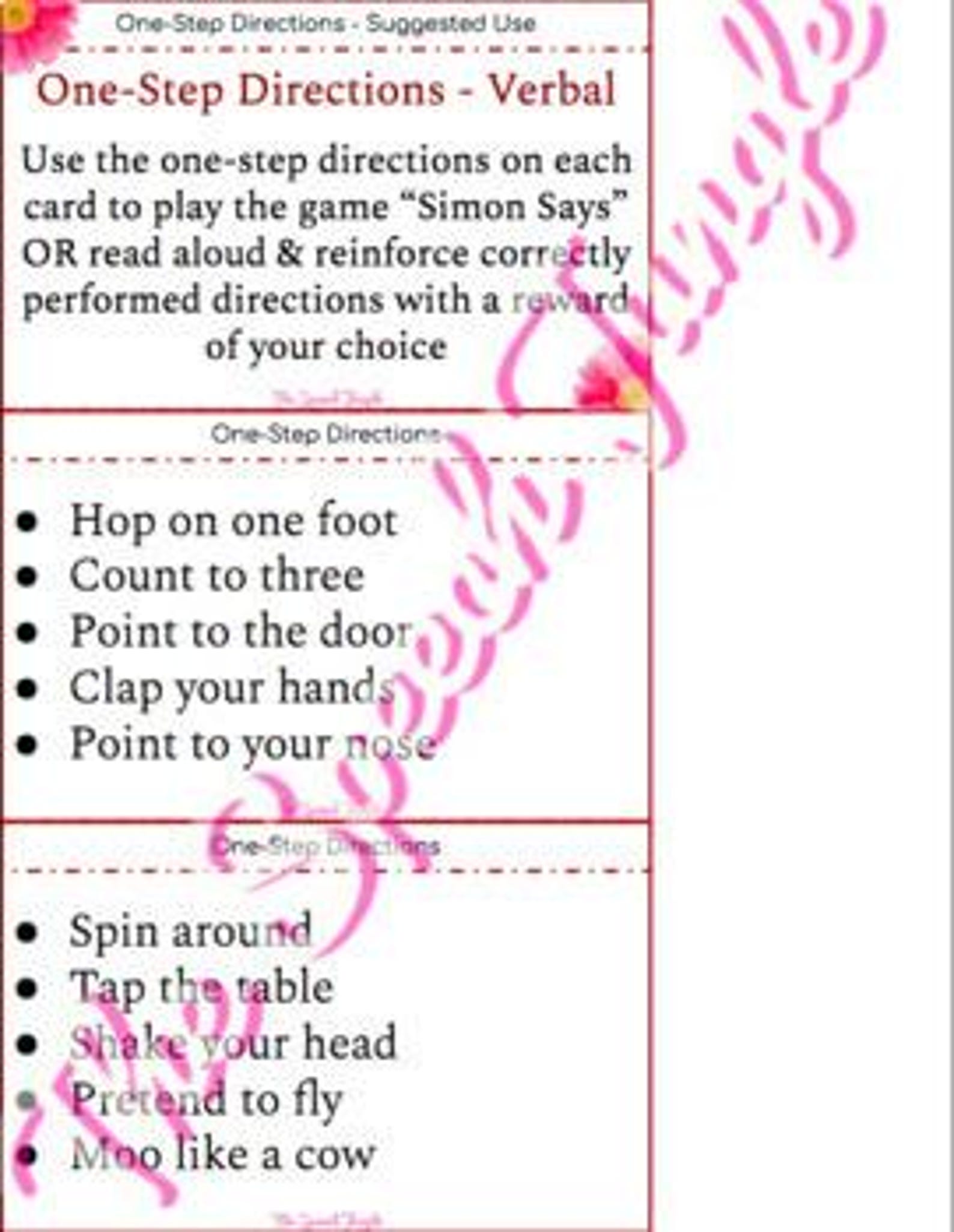 Following Directions: One & Two Step Direction Cards - Etsy