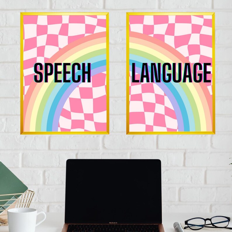 Set of 12 Retro Preppy Speech Therapy Room Wall Art, SLP Posters ...