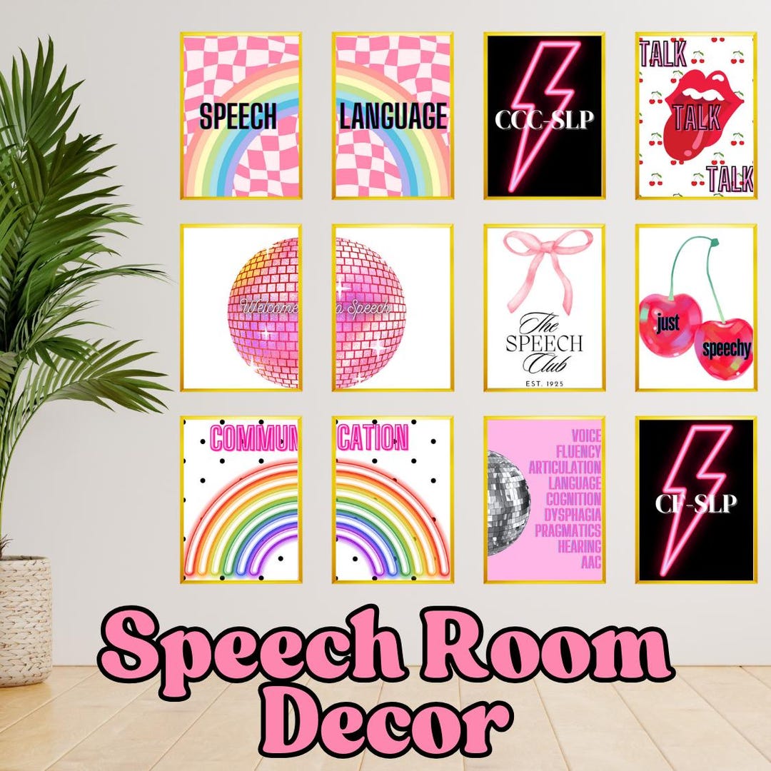 Set of 12 Retro Preppy Speech Therapy Room Wall Art, SLP Posters ...