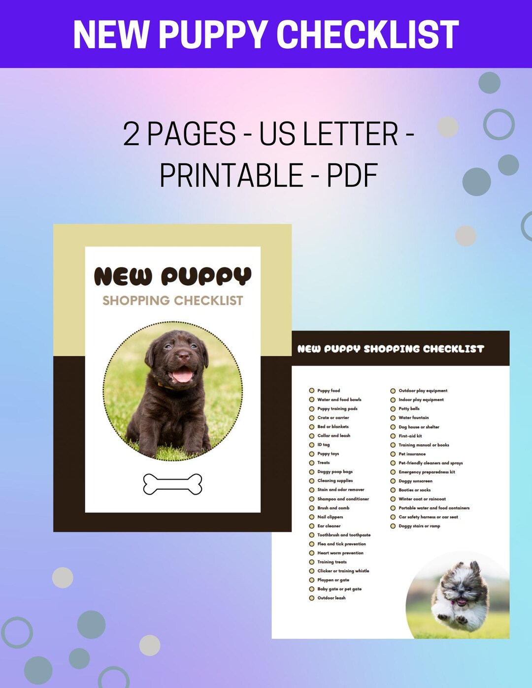 New Puppy Checklist Printable PDF, Puppy Essentials, Puppy Planner - Etsy
