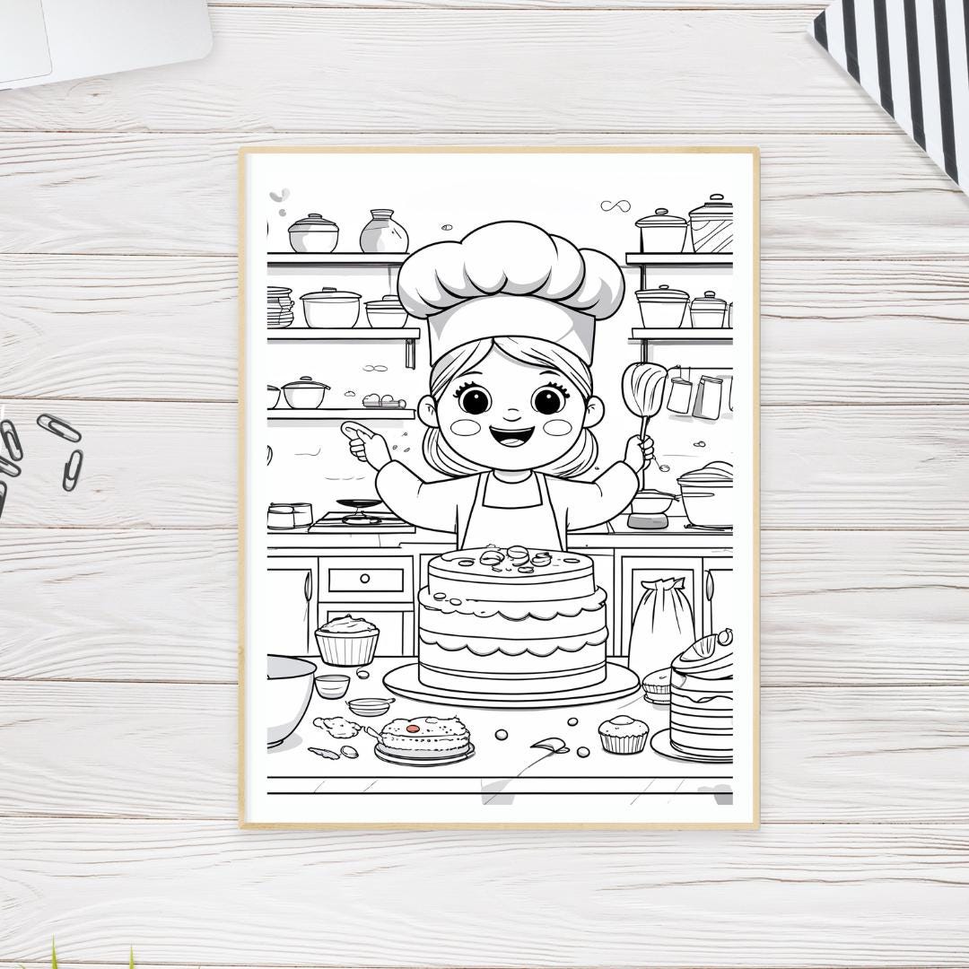 Baker Coloring Page for Kids – Printable PDF | Career Activity | 2-in-1 ...