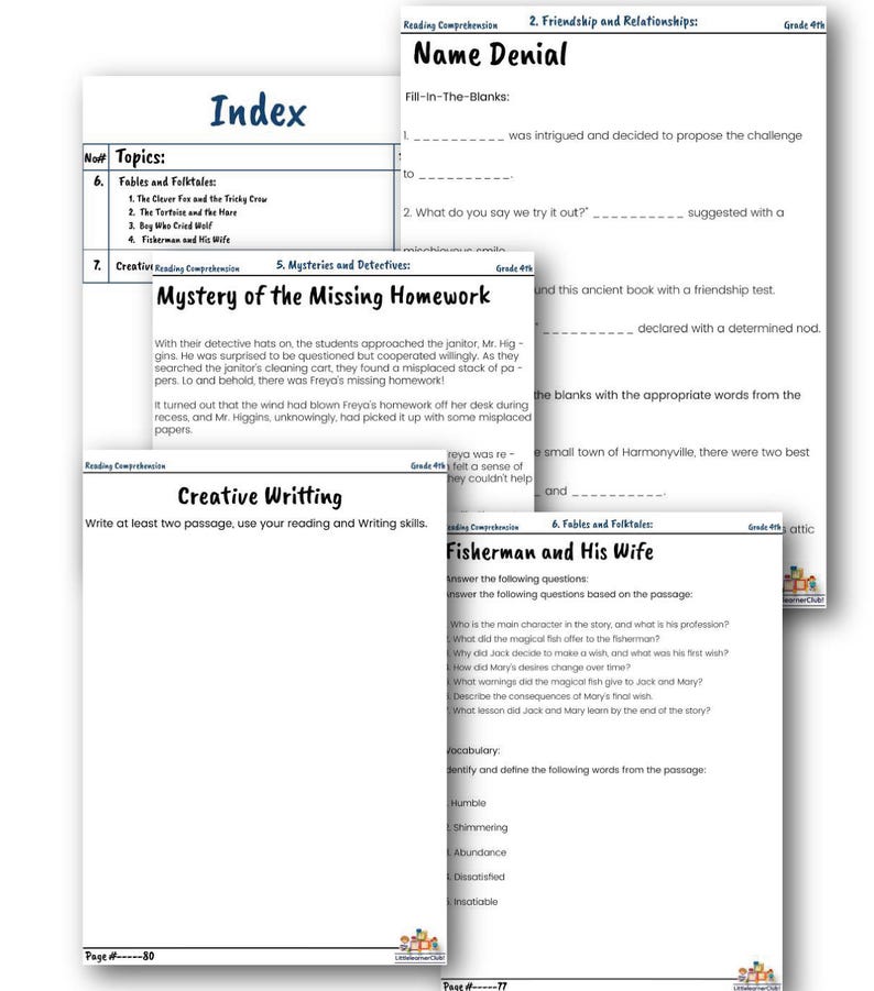 Reading Comprehension Worksheets – Homeschool 4th Grade (printable PDF ...