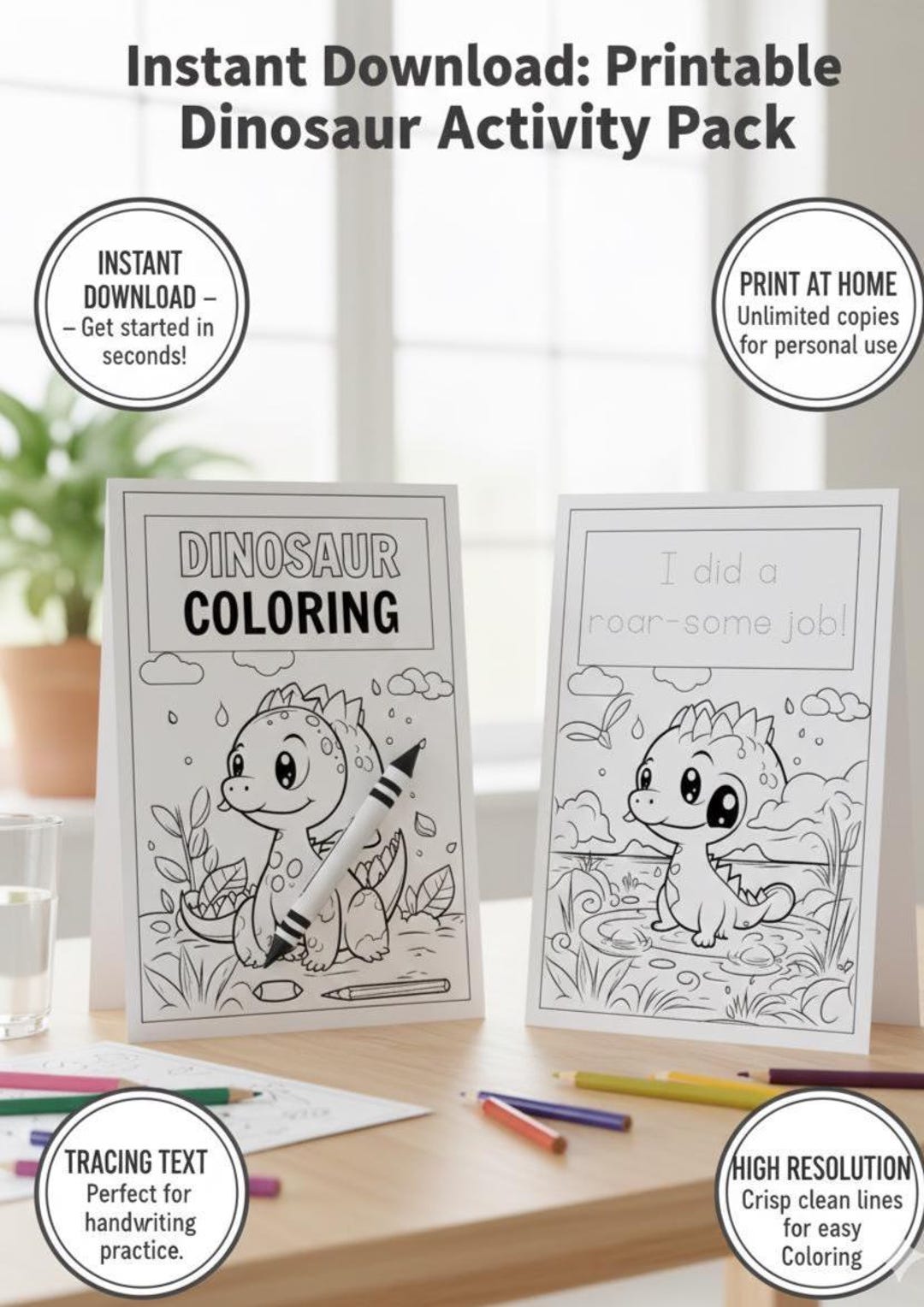 Dinosaur Coloring Book for Kids, Dino Tracing Pages, Preschool Tracing ...