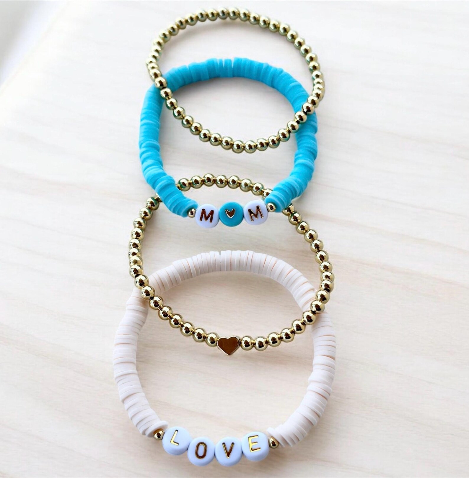 Personalized Name Heishi Bracelet: Gold Heart, Mama Sister Gift - Etsy